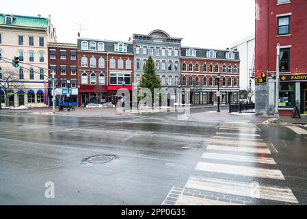 Bangor, ME - USA - January 10, 2016: Tview of the Main Street. example ...