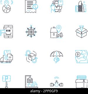 Shipment handling linear icons set. Logistics, Tracking, Documentation ...