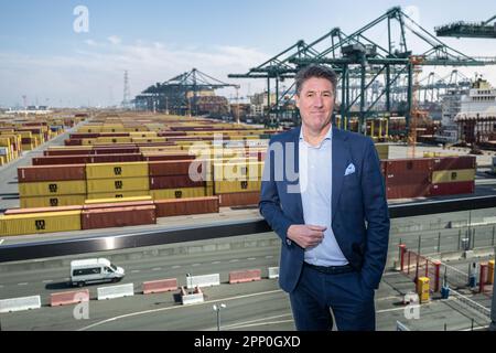 Antwerp, Belgium. 21st Apr, 2023. MSC Belgium CEO Marc Beerlandt poses for the photographer at ...