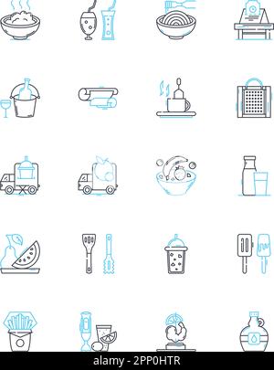 Food offerings linear icons set. Cuisine, Menu, Ingredients, Flavors ...