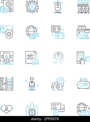 Performance tracking linear icons set. Analytics, Metrics, Evaluations, Measurements, Dashboards ...