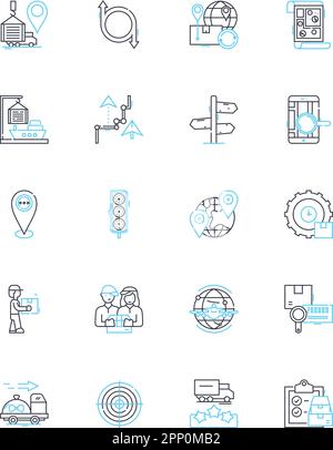 Dispatch services linear icons set. Efficiency, Promptness, Coordination, Priority, Logistics ...