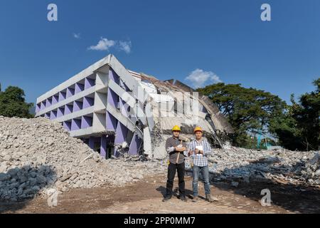 Demolition control supervisor of construction team on demolished ...