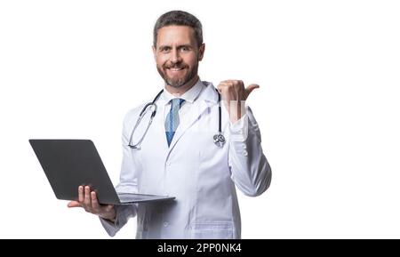 doctor promoting ehealth isolated on white. doctor offering ehealth in ...
