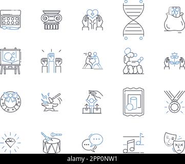 Distraction fun line icons collection. Slingshot, Bubbles, Puzzles ...