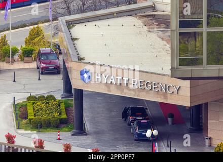 This is an aerial view of the five-star Hyatt Terraces Hotel which ...