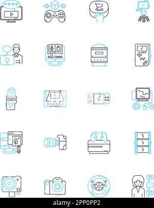 DSLR camera linear icons set. Shutter, Lens, Sensor, Resolution ...