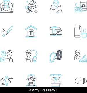 Nature exploration linear icons set. Wilderness, Ocean, Forest ...