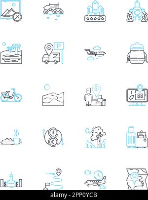 Airfield linear icons set. Runway, Hangar, Aircraft, Aerodrome ...