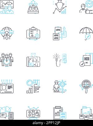 Customer profiling linear icons set. Segmentation, Demographics, Psychographics, Behavior ...