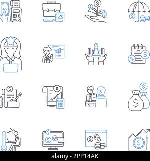Payroll processing line icons collection. Wages, Deductions, Benefits ...