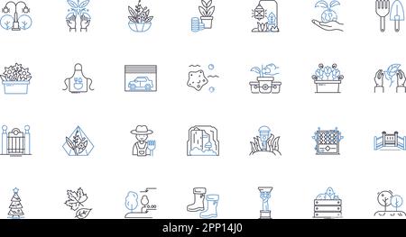 Forestry field line icons collection. Harvesting, Trimming ...