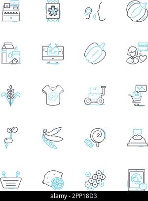 Provisions linear icons set. Food, Groceries, Supplies, Rations ...