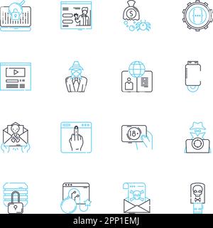 Artifice linear icons set. deceit, trickery, illusion, fabrication ...