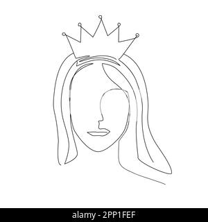 The face of woman wearing a tiara continuous line drawing. Beauty and ...