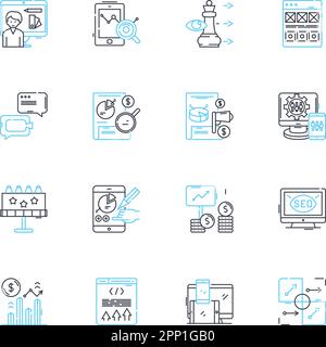 Customer outreach linear icons set. Engagement, Communication ...