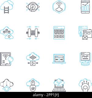Augmented reality linear icons set. Hologram, Virtual, Overlay, Simulation, Immersive, D ...