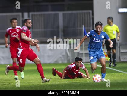 BC Rangers player Lam Hin-ting (blue shirt) in action against Southern ...