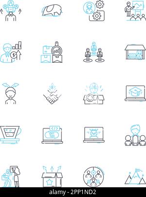 Business opening linear icons set. Inauguration, Launch, Debut ...