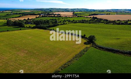farm plots in the Ireland, top view. Irish agrarian landscape. Green ...