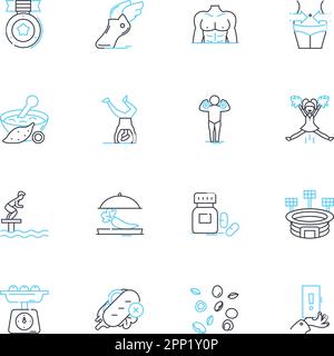 Nutritional intake linear icons set. Proteins, Carbohydrates, Fiber ...