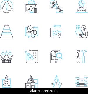 Foundation materials linear icons set. Concrete, St, Brick, Gravel, Sand, Timber, Clay line ...