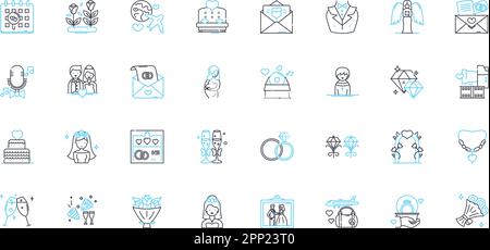 Marriage linear icons set. Vows, Commitment, Partnership, Love ...
