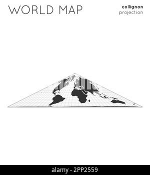 World map. Globe in Collignon projection, plain style. Outline vector ...