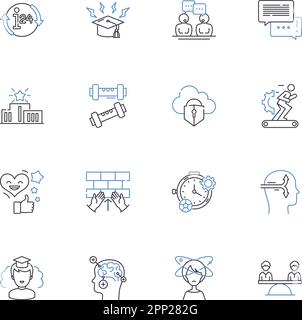 Coordination thinking line icons collection. Synergy, Synchronization, Collaboration ...