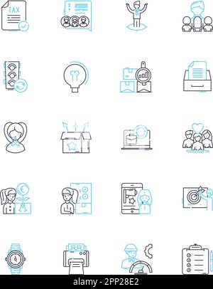 Supervision Oversight linear icons set. Surveillance, Management ...