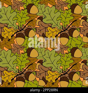Seamless pattern with acorns and autumn oak leaves in Orange, Beige ...