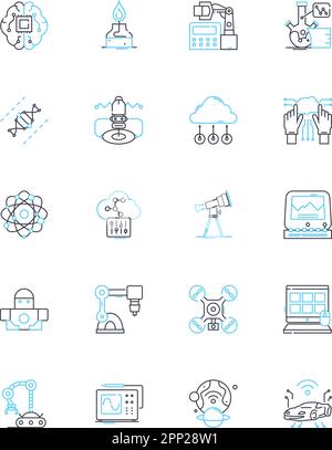 Robotics industry linear icons set. Automation, AI, Sensors, Servos, Grippers, Robots ...
