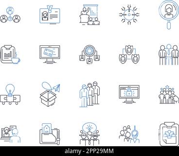 Convergence and alignment line icons collection. Synergy, Integration ...