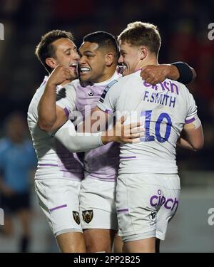 Northampton Saints' Fin Smith (right) scores a penalty with the last ...