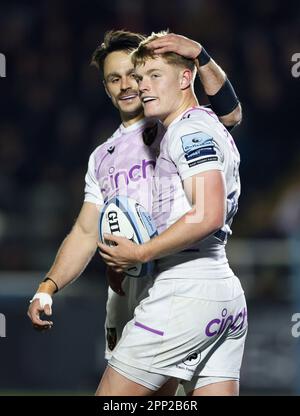 Northampton Saints' Fin Smith (right) scores a penalty with the last ...