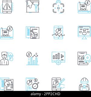 Knowledge management linear icons set. Retrieval, Collaboration ...