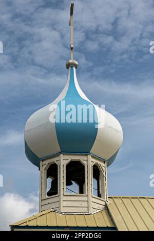 The blue and white striped onion dome of Saint Nicholas Russian ...