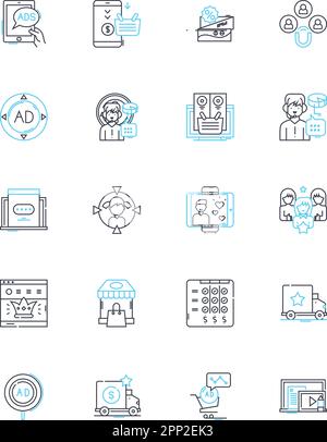 Online nerking linear icons set. Connection, Collaboration, Nerking, Engagement, Profile ...