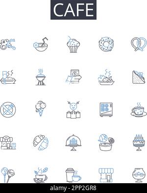 Cafe line icons collection. Bistro, Restaurant, Diner, Eatery, Brasserie, Deli, Snack bar vector ...
