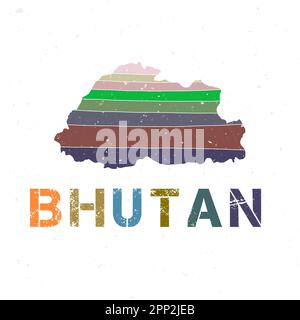 Bhutan map. Map of the country with beautiful geometric waves in red ...