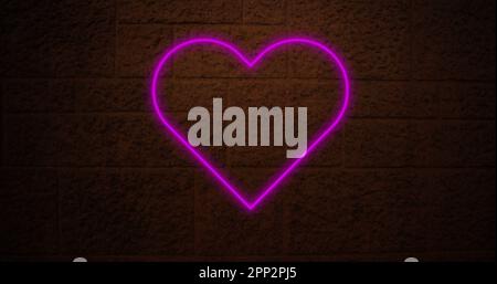Composition of pink neon heart over brick wall Stock Photo - Alamy