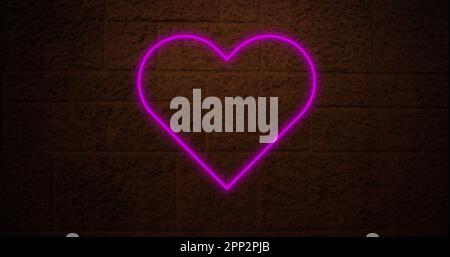 Composition of pink neon heart over brick wall Stock Photo - Alamy