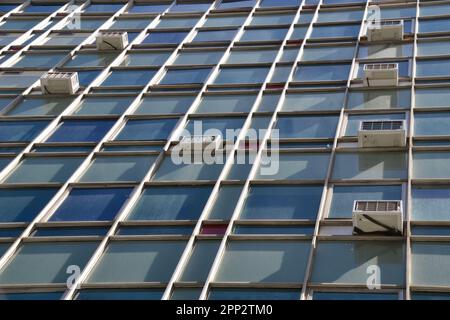 Steel and glass building in Adelaide with many old inefficient box air ...