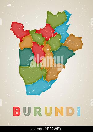Burundi map. Country poster with regions. Shape of Burundi with country ...