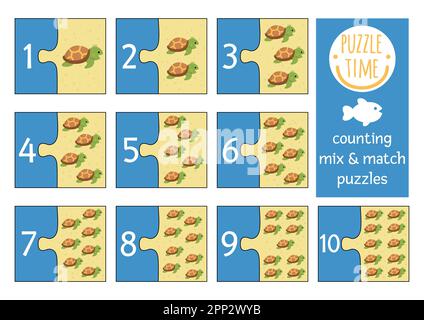 Vector under the sea mix and match puzzle with cute fishes. Matching ...