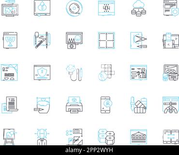 Artificial universe linear icons set. Simulation, Virtuality, Sci-fi, Digital, Synthetic ...