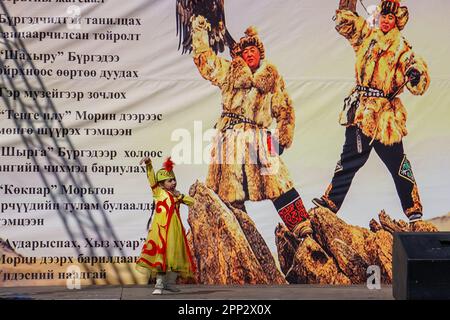 Madina Askhabl, 7, performs a Kazakh dance at the Eagle Festival in ...