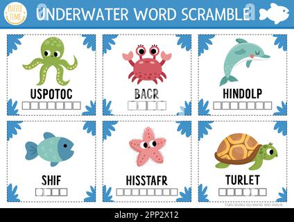 Vector under the sea word scramble activity page. English language game ...