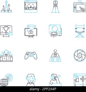 Communications sector linear icons set. Telecoms, Connectivity, Wireless, Broadband, Nerking ...