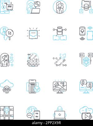 Cyber connections linear icons set. Cybersecurity, Nerking, Firewall, Router, Encryption ...